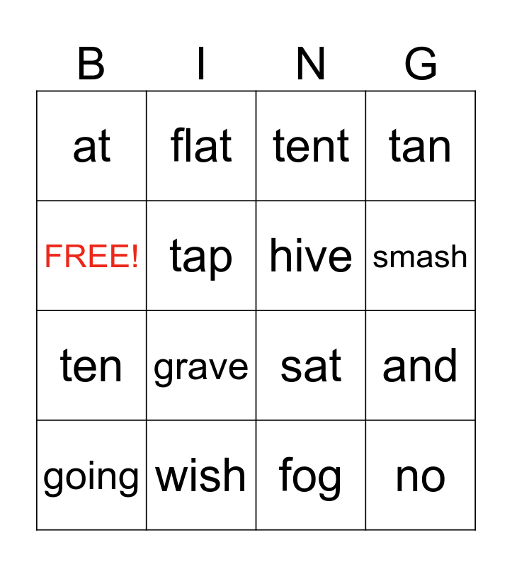Spelling Bingo Card