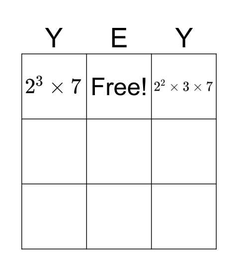 Prime Factorization Bingo! Bingo Card