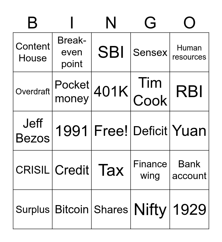 Finance Bingo Card