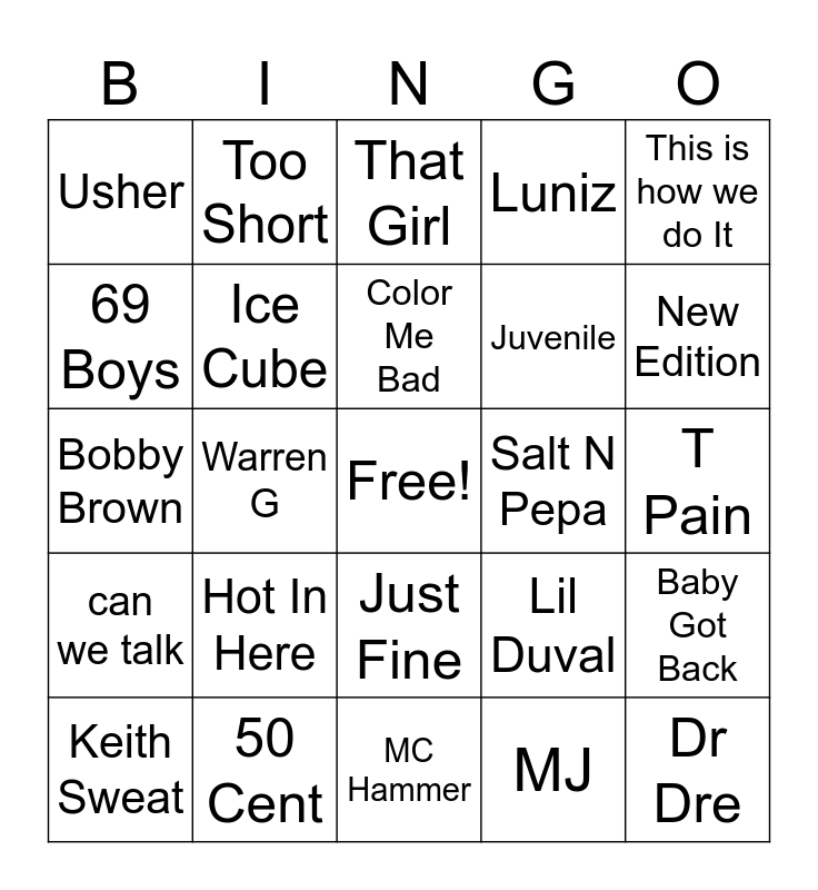 RnB Bingo Card