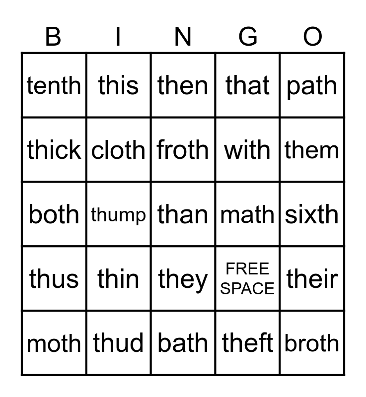 "th" Bingo: Lesson 46-47 Bingo Card