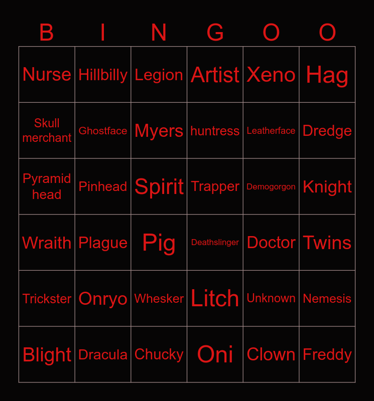 DBD Rage Quit Bingo Card