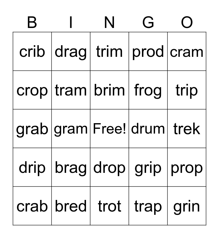 Lesson 25: r /r/ Part 2 Bingo Card