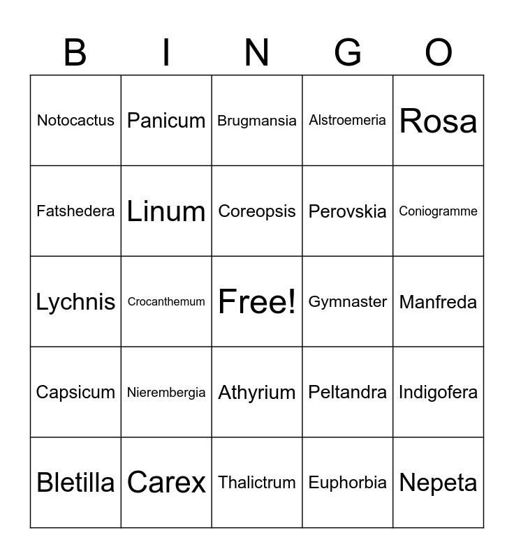 Botanical Bingo 1 Bingo Card