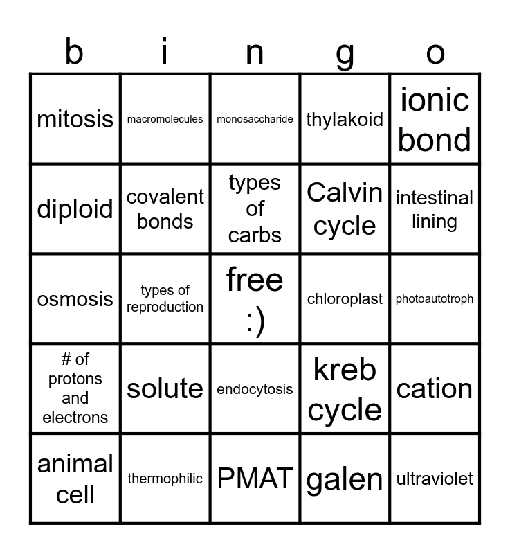 the bio bingo Card