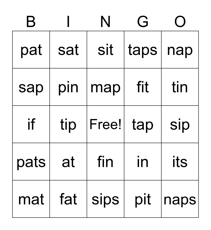 Lesson 10: CVC Practice Bingo Card