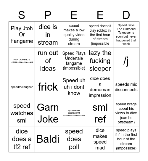 Speed Bingo Card