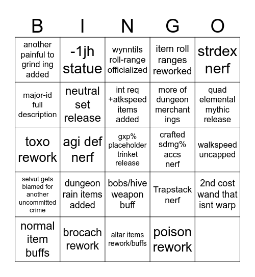 IMs Patch Bingo Card