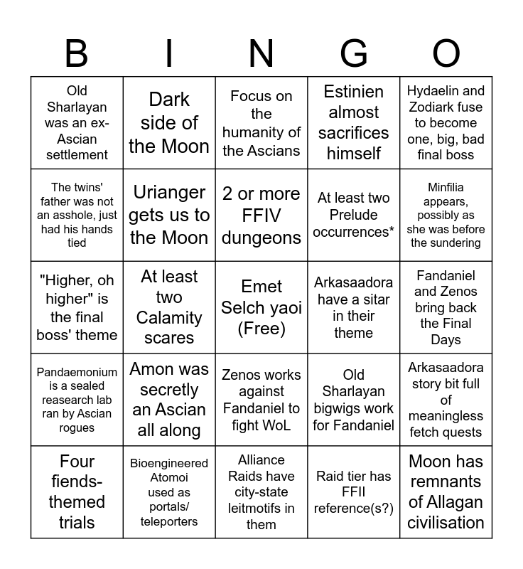 ENDWALKER BINGO Card