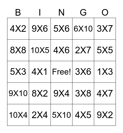 MULTIPLICATION BINGO Card