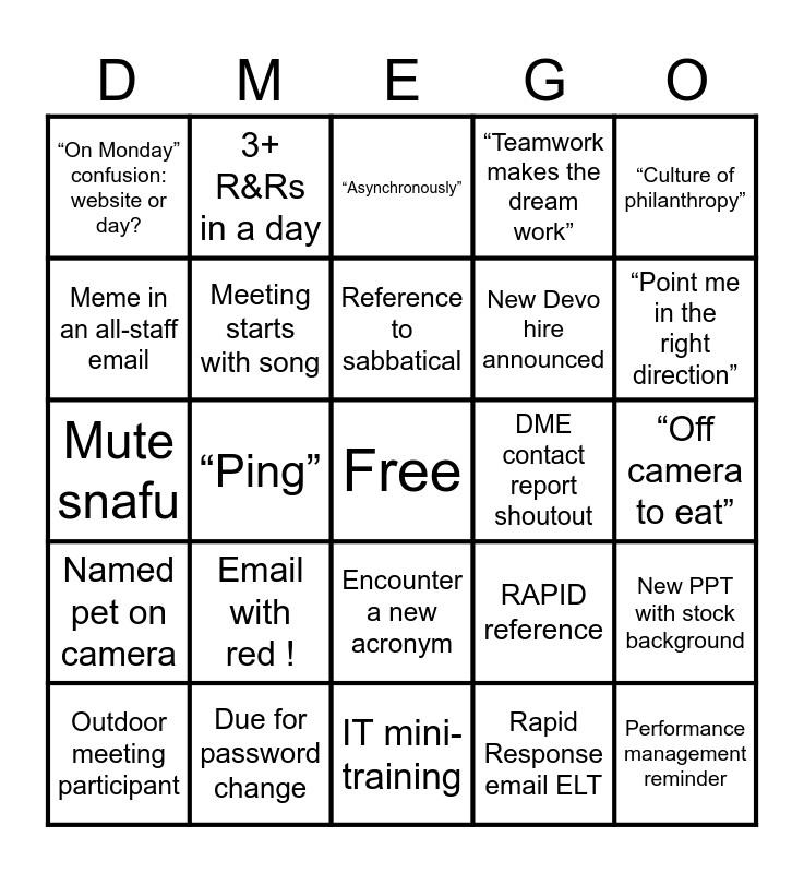 CONNECTION BINGO Card