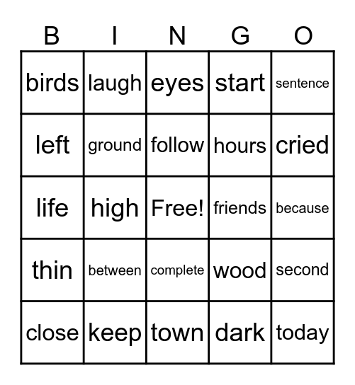 Site Words! Bingo Card