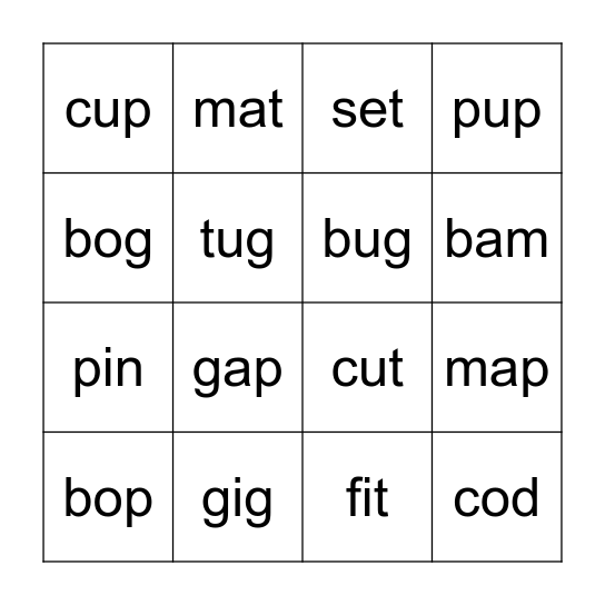 Our Words Bingo Card