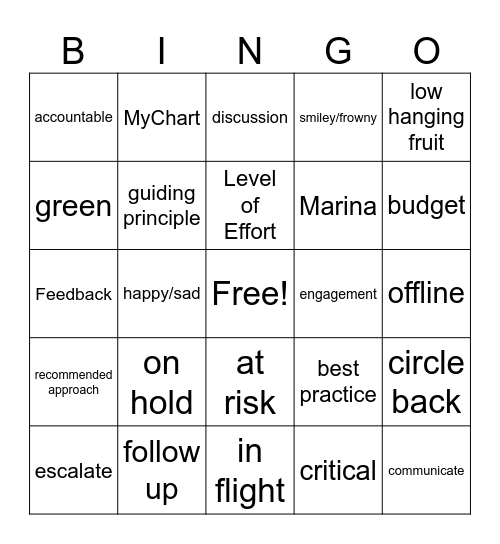 Friday 9am Bingo Card