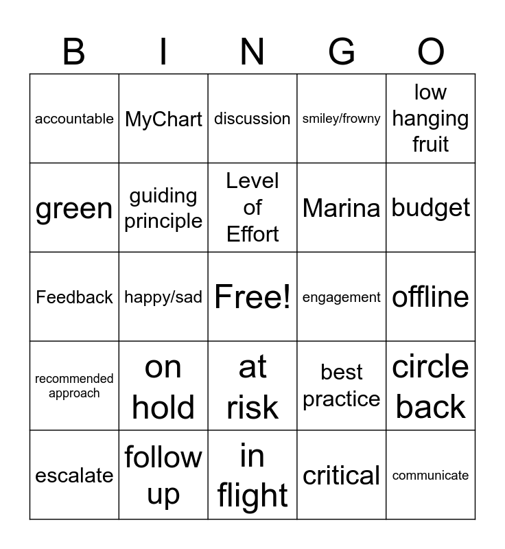 Friday 9am Bingo Card