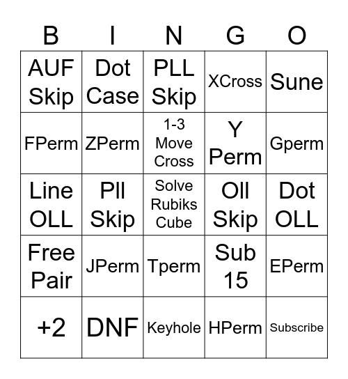 Rubiks Cube Bingo Card
