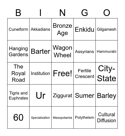 Ms. G Mesopotamia Bingo Card