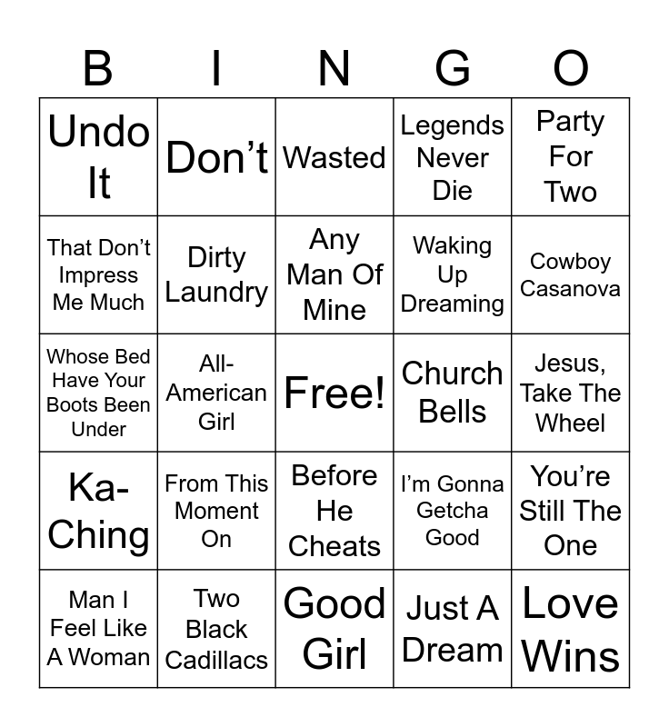 Shania VS Carrie Bingo Card