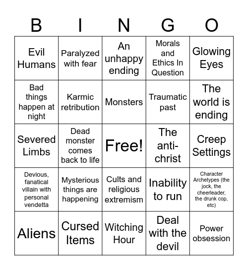 Yarn Hive Book Club Horror Edition Bingo Card
