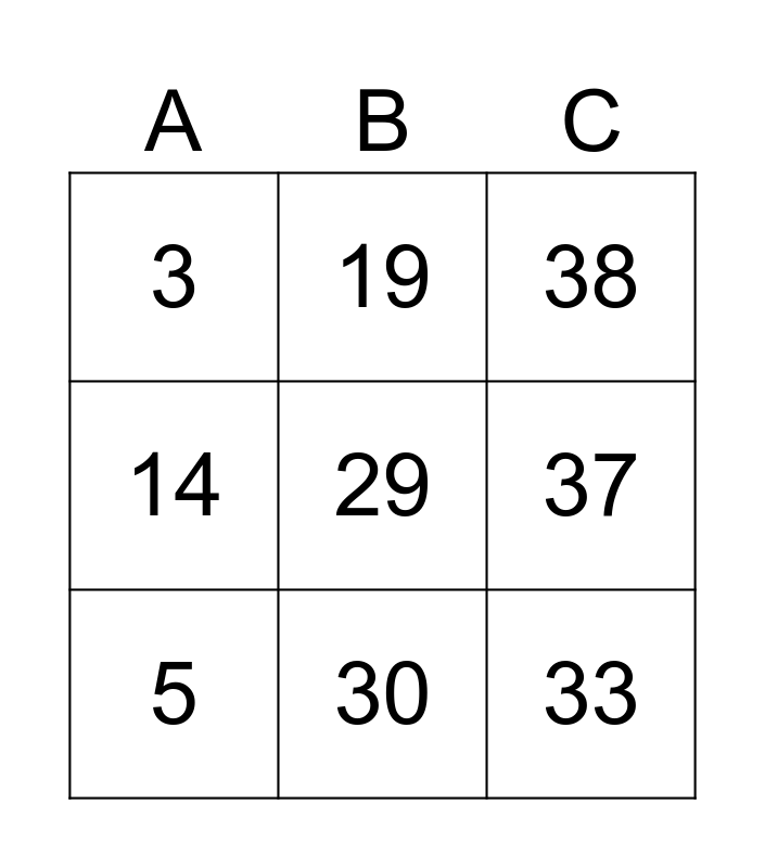 Number Bingo 1-45 (2006-2008) Bingo Card
