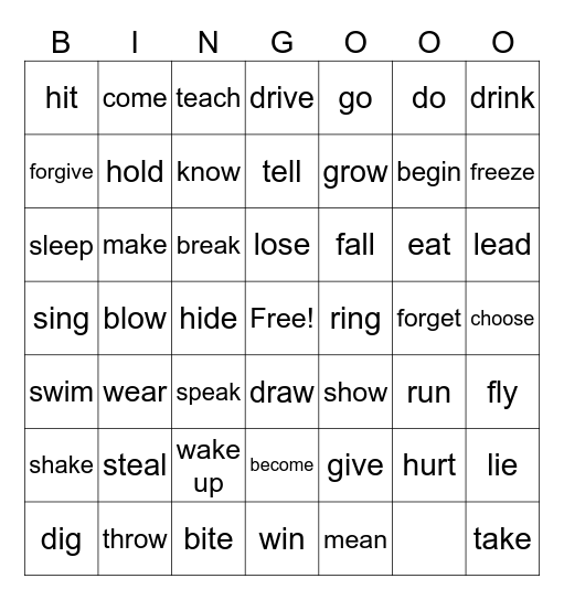 IRREGULAR VERBS Bingo Card