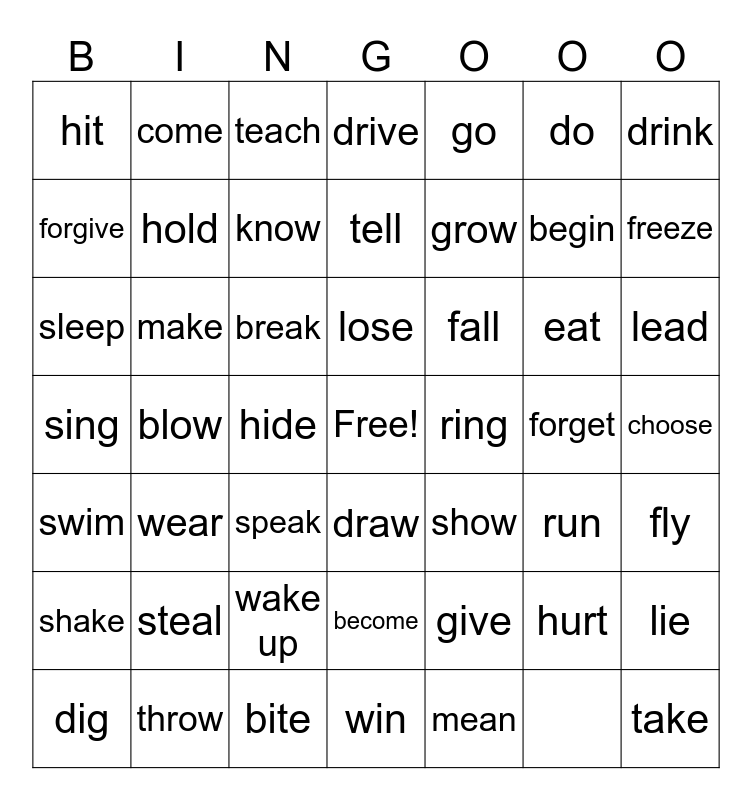 IRREGULAR VERBS Bingo Card