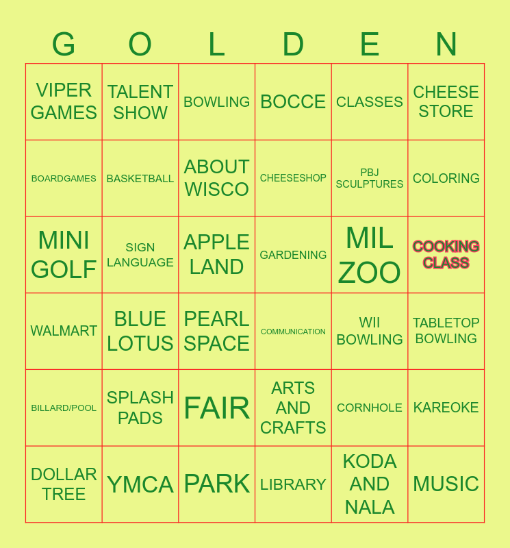 GOLDEN PEARL BINGO Card