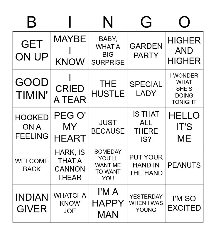 Music Bingo #68 - WONDERS Bingo Card