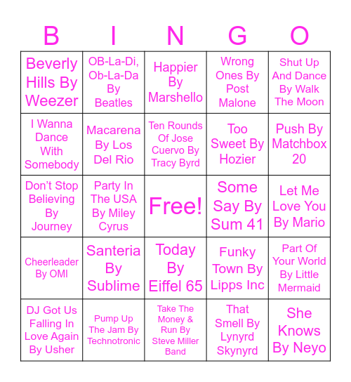 #3 Top Hits Musical Bingo Card