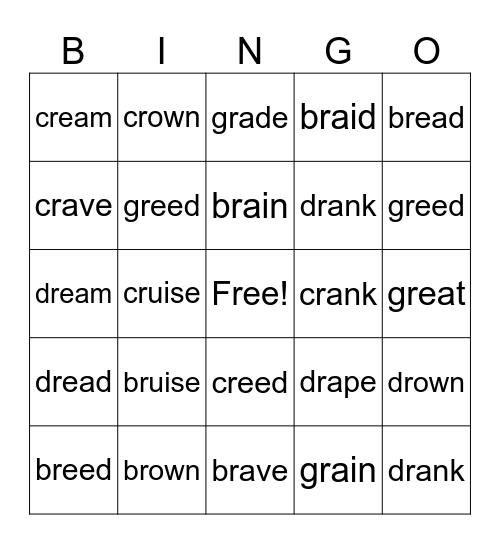 -r Bingo Card