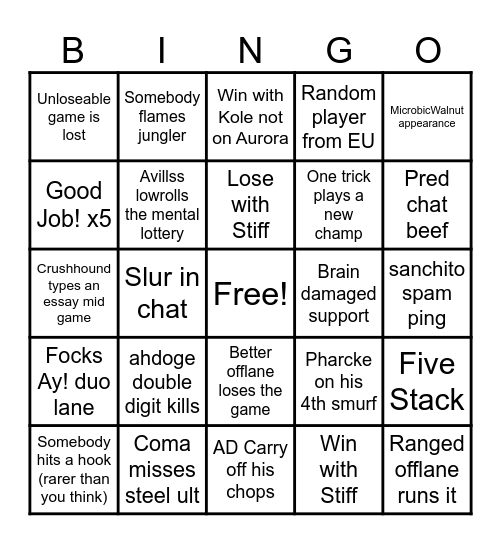 SEA Queues Bingo Card