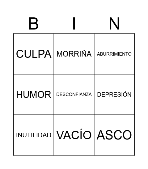 BINGO DE LAS EMOCIONES Bingo Card