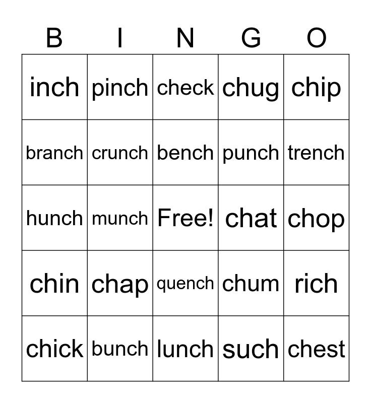 Lesson 48: ch /ch/ Bingo Card