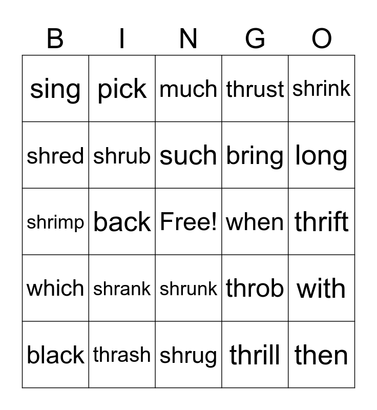 Lesson 53: digraphs review 2 Bingo Card