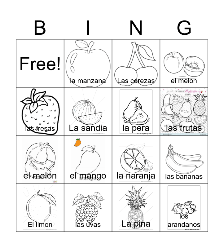 Las Frutas BINGO Card