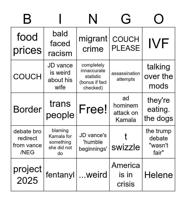 debate two the electric boogaloo Bingo Card