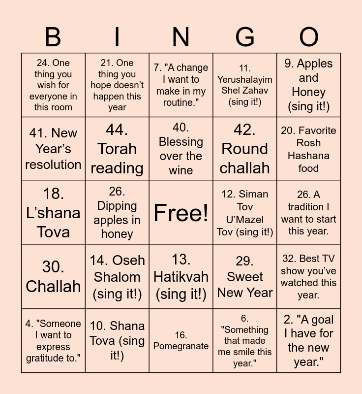 The Aharon's Rosh Hashanah Bingo Card