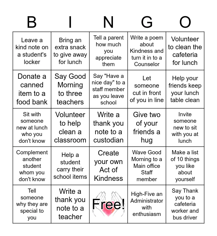 "Kindness is Key" Choose to be Kind Bingo Card