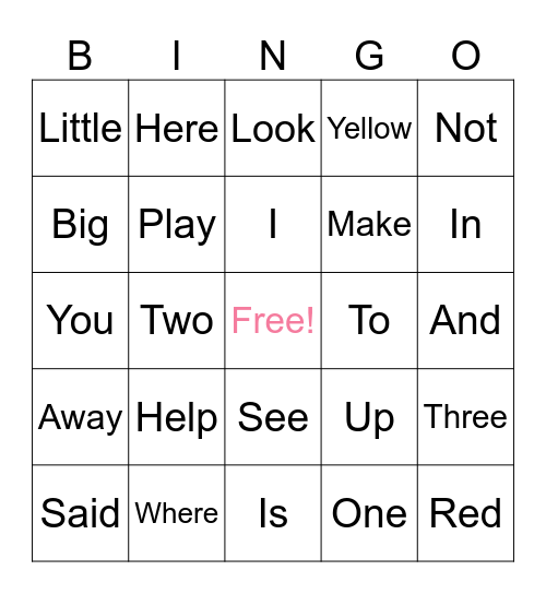 Sight words Bingo Card