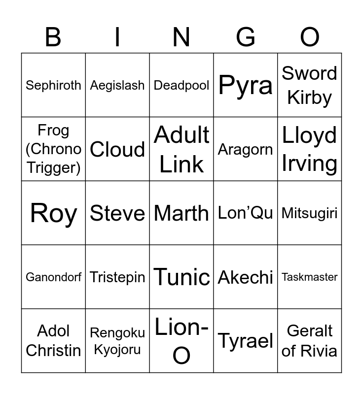 Zekky's Sword Wielders Bingo [Round 1] Bingo Card