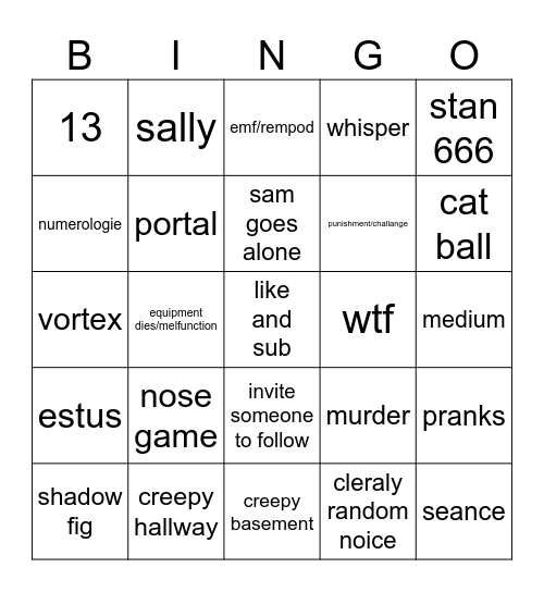 Sam and Colby Bingo Card