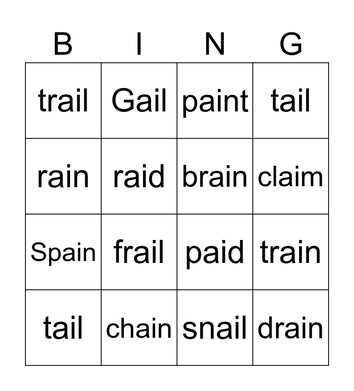 Ryann - Vowel Team ai Bingo Card
