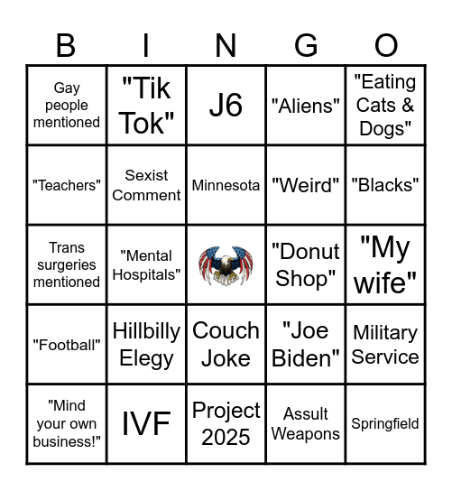 Vice Presidential Debate Bingo Card