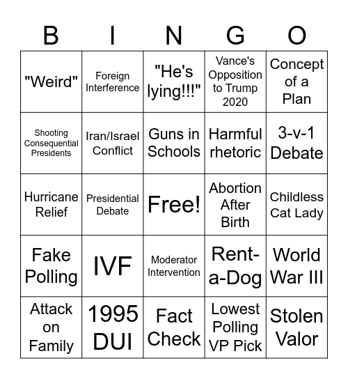 Vice Presidential Rebate Bingo Card