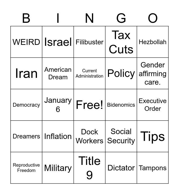 Vice Presidential Debate 2024 Bingo Card