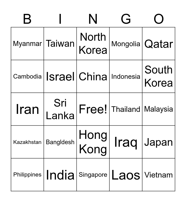 Asian Bingo Card