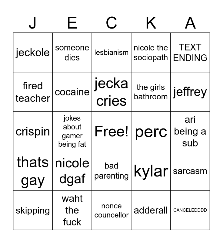 0'9 JECKA EDITION Bingo Card