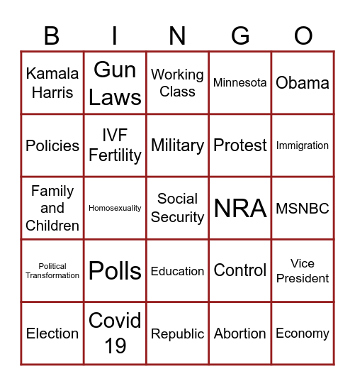 Vice Presidential Debate Bingo Card