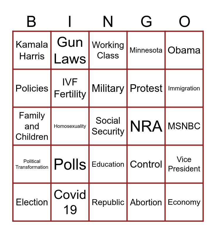 Vice Presidential Debate Bingo Card