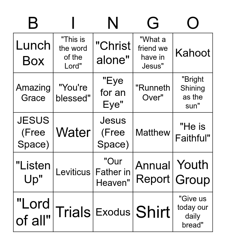 Youth-led Service Bingo Card